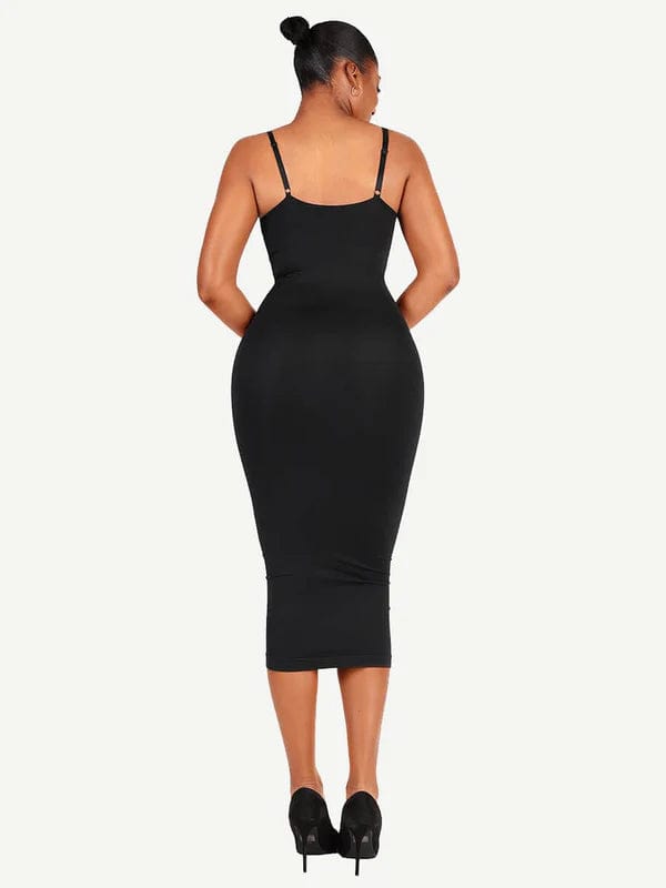 V Neck Bodycon Midi Shaper Dress with Spaghetti Straps– CurvyPower | UK